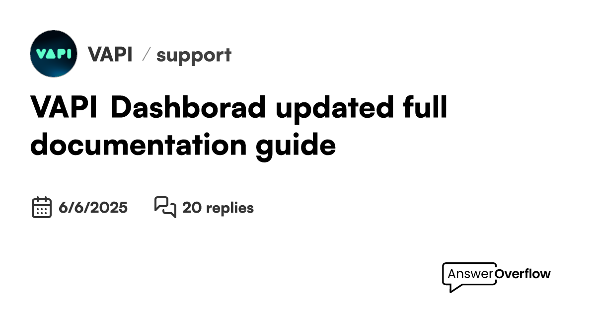 VAPI Dashborad updated full documentation guide - VAPI